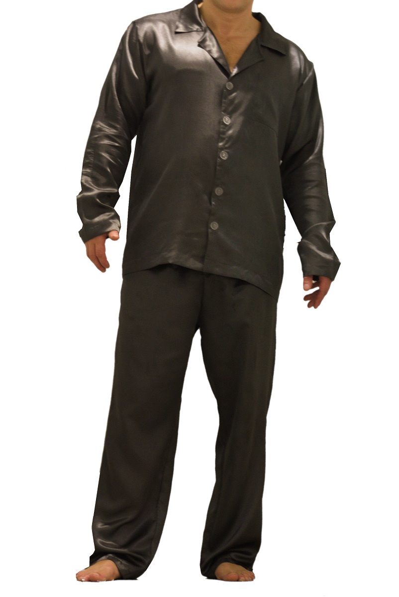 075 Charcoal Mens Satin Pyjama Set Long Sleeve Nightwear ...