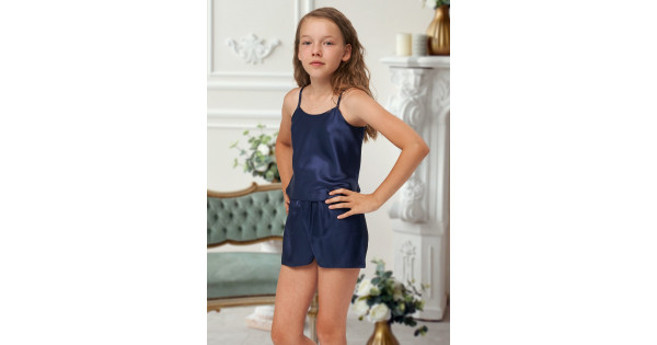 110 Navy Girls Satin Cami Set pj's Nightwear