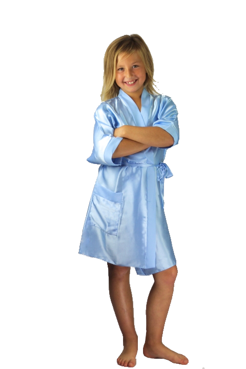 3107 Light Blue Children Satin Robe